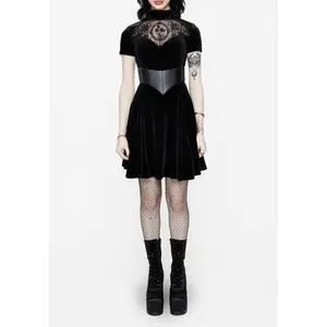 DISTURBIA Cameo High Neck Flocked Mini Dress - Black