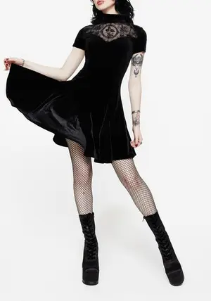 DISTURBIA Cameo High Neck Flocked Mini Dress