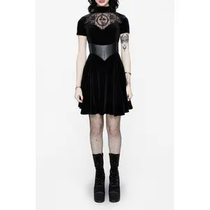 DISTURBIA Cameo High Neck Flocked Mini Dress - Black