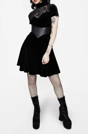 DISTURBIA Cameo High Neck Flocked Mini Dress