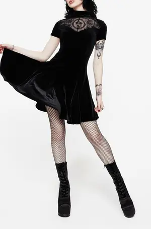 DISTURBIA Cameo High Neck Flocked Mini Dress