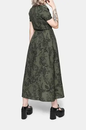 DISTURBIA Orla Foxglove Print Shirred Midaxi Dress