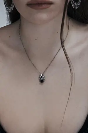 DISTURBIA Sterling Dragon Pendant Necklace With Black Spinel - Silver