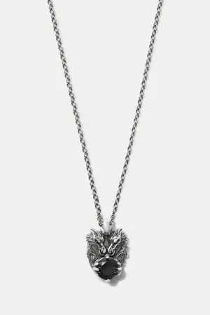 DISTURBIA Sterling Dragon Pendant Necklace With Black Spinel