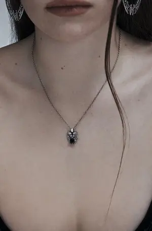 DISTURBIA Sterling Dragon Pendant Necklace With Black Spinel - Silver