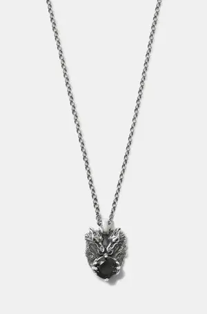 DISTURBIA Sterling Dragon Pendant Necklace With Black Spinel