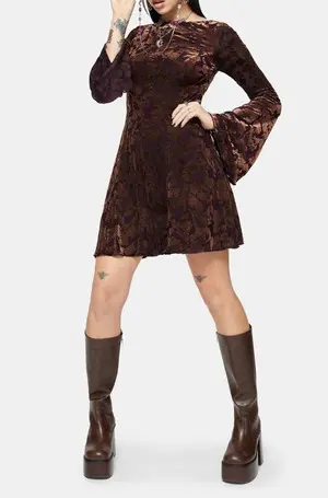 DISTURBIA Sienna Devoré Cowl Mini Dress With Bell Sleeves