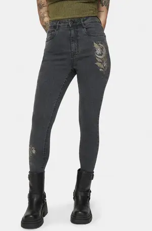DISTURBIA Hexborn Baba Yaga Embroidered Skinny Jeans