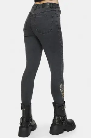 DISTURBIA Hexborn Baba Yaga Embroidered Skinny Jeans