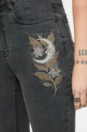 DISTURBIA Hexborn Baba Yaga Embroidered Skinny Jeans