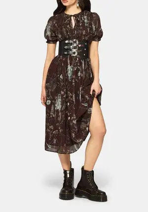 DISTURBIA Dusha Garden Print Chiffon Midi Dress
