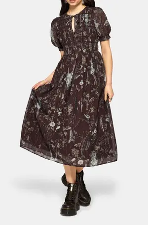 DISTURBIA Dusha Garden Print Chiffon Midi Dress