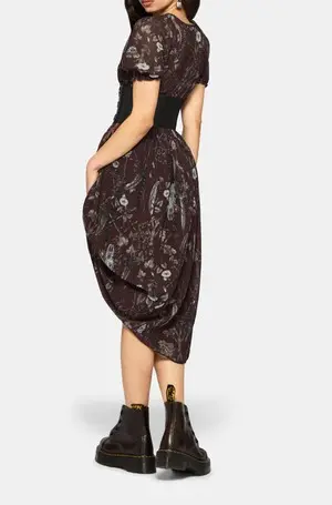 DISTURBIA Dusha Garden Print Chiffon Midi Dress