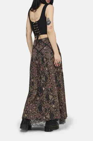 DISTURBIA Mythos Print Lace Detail Midaxi Skirt