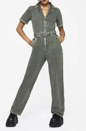 DISTURBIA Nuit Cotton Moon Embroidered Jumpsuit - Green