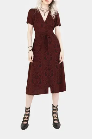 DISTURBIA Annabel Raven Print Button-up Midi Dress
