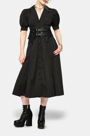 DISTURBIA Jenna Stripe Cotton Tie Midi Dress