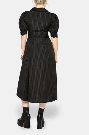 DISTURBIA Jenna Stripe Cotton Tie Midi Dress