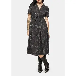 DISTURBIA Peaseblossom Celestial Midi Shirt Dress - Black