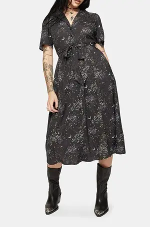 DISTURBIA Peaseblossom Celestial Print Shirt Dress
