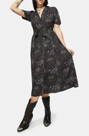 DISTURBIA Peaseblossom Celestial Print Shirt Dress