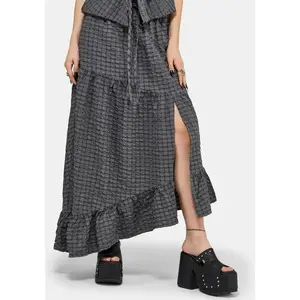 DISTURBIA Nimira Check Asymmetrical Maxi Skirt