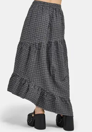 DISTURBIA Nimira Check Asymmetrical Maxi Skirt