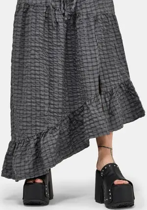 DISTURBIA Nimira Check Asymmetrical Maxi Skirt