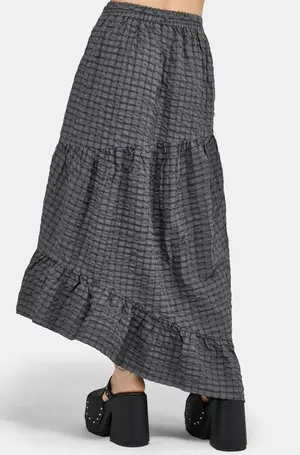 DISTURBIA Nimira Check Asymmetrical Maxi Skirt