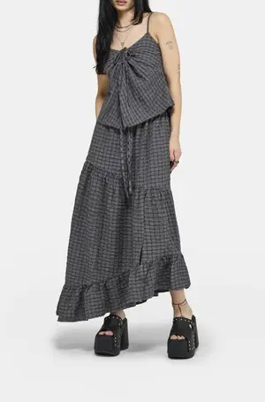 DISTURBIA Nimira Check Asymmetrical Maxi Skirt