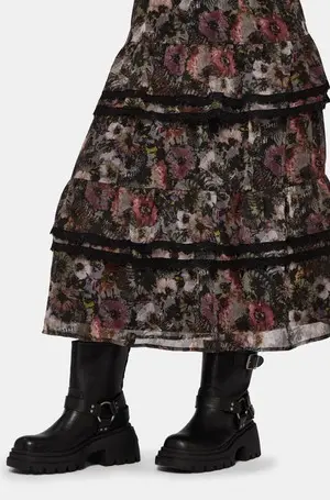 DISTURBIA Mortua Grunge Floral Print Tiered Maxi Dress