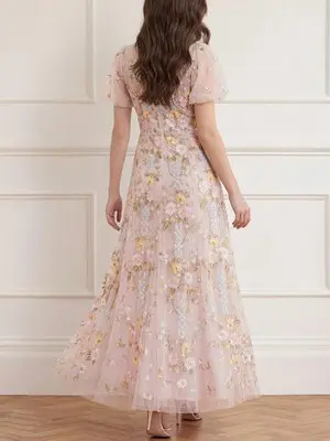 NEEDLE & THREAD Garden Rose Short Sleeve Maxi Gown