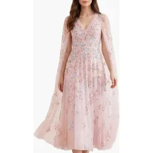 NEEDLE & THREAD Versailles Ditsy V-neck Cape Maxi Gown - Shell/bright