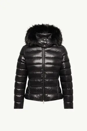 Moncler Badyeffe Hooded Short Down Jacket With Faux Fur Trim - Black