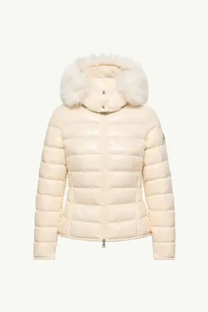 Moncler Badyeffe Hooded Short Down Jacket With Faux Fur Trim - White
