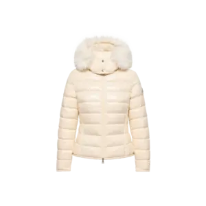 Moncler Badyeffe Hooded Short Down Jacket With Faux Fur Trim - White