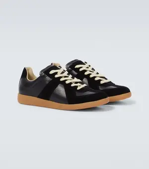 MAISON MARGIELA Replica Leather And Suede Sneakers - Black