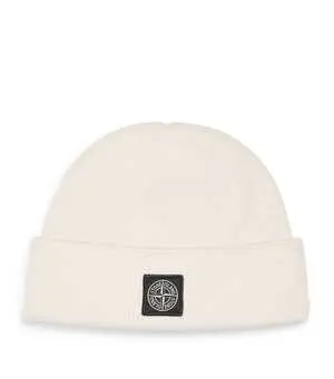 Stone Island Cotton Compass Patch Beanie - Ivory