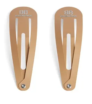 Balenciaga Logo Hair Clips - Beige