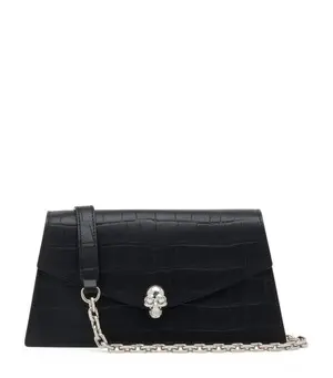 Alexander McQueen Mini Croc-embossed Skull Shoulder Bag
