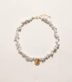 HERMINA ATHENS Freshwater Pearl Shield Pendant Necklace - Gold
