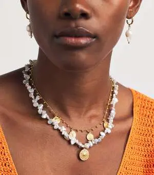 HERMINA ATHENS Freshwater Pearl Shield Pendant Necklace