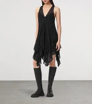 ALLSAINTS Gretel Asymmetric Tiered Midi Dress