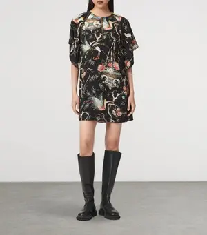 ALLSAINTS Xena Printed Mini T-shirt Dress - Black