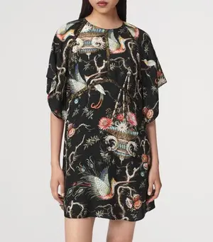 ALLSAINTS Xena Printed Mini T-shirt Dress - Black