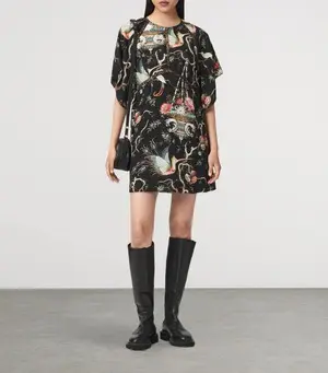 ALLSAINTS Xena Printed Mini T-shirt Dress - Black