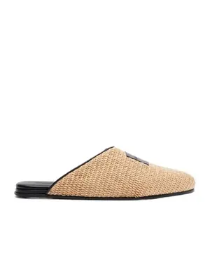 Givenchy Label Leather Trim Woven Mules