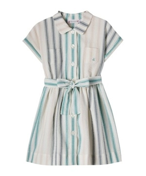 Bonpoint Gisele Striped Cotton Seersucker Shirt Dress - White