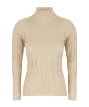 Fabiana Filippi Ribbed Turtleneck Knit Top - Nude