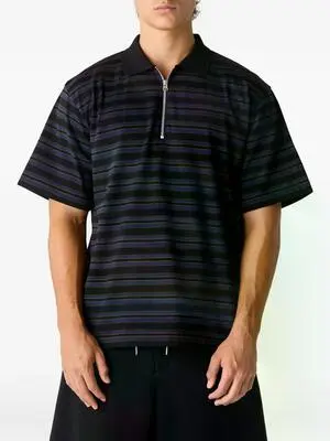 Sacai Striped Zip-neck Polo Shirt - Black